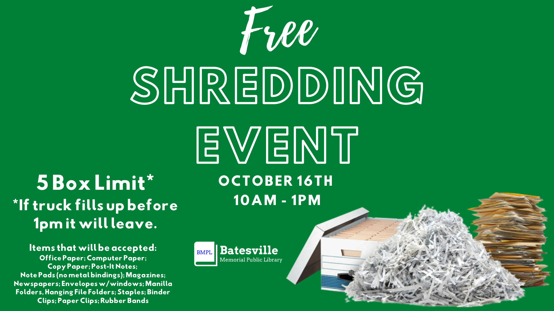 _ Free Paper Shredding Event – TV – Batesville Memorial Public Library